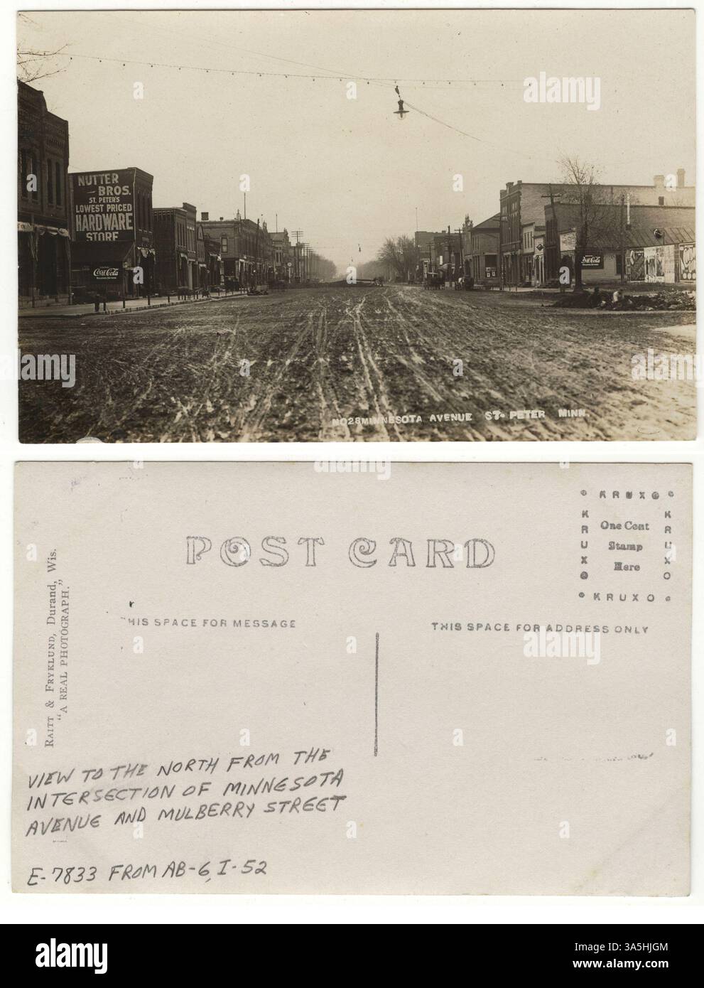 This postcard shows a view of Minnesota Avenue in St. Peter, looking ...