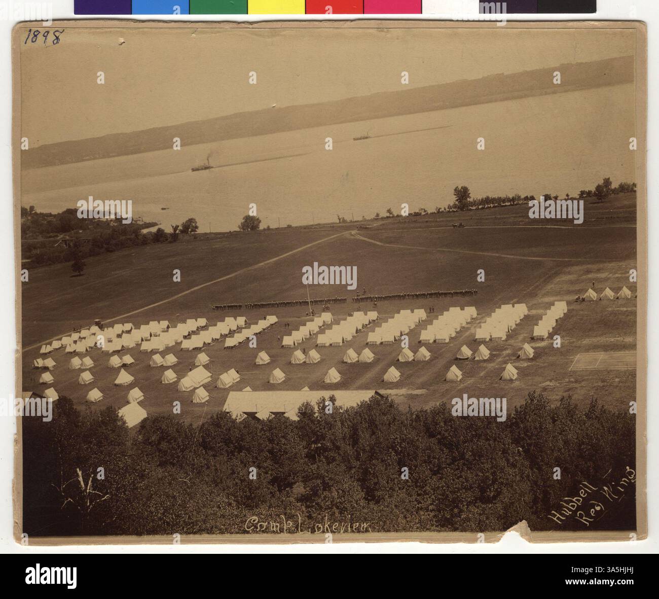 This photograph shows a military encampment at Camp Lakeview in Lake ...