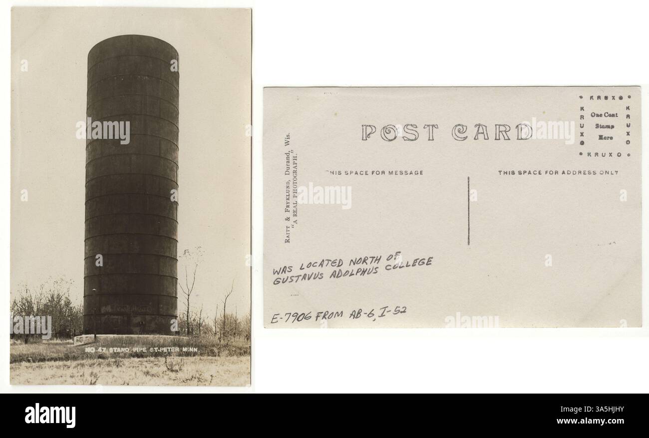 This postcard shows the St. Peter stand pipe, located near the northern ...