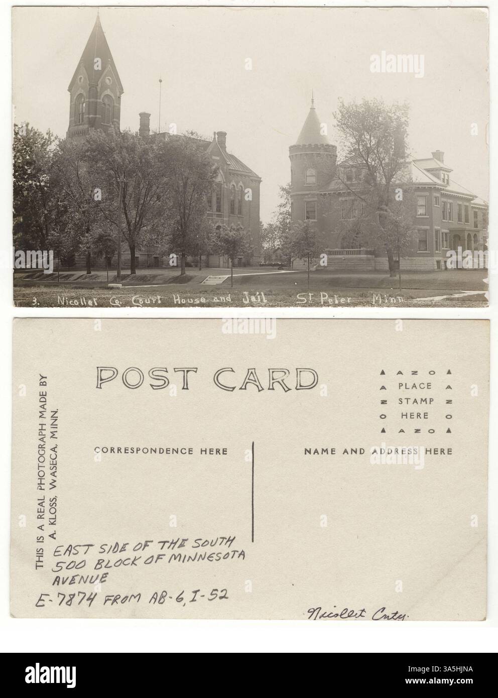 This postcard shows the Nicollet County Courthouse and Jail in St ...