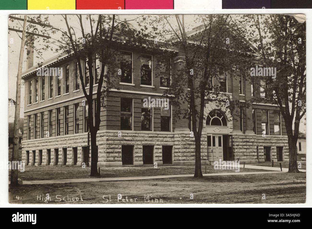 This postcard shows the new St. Peter High School, located on the ...