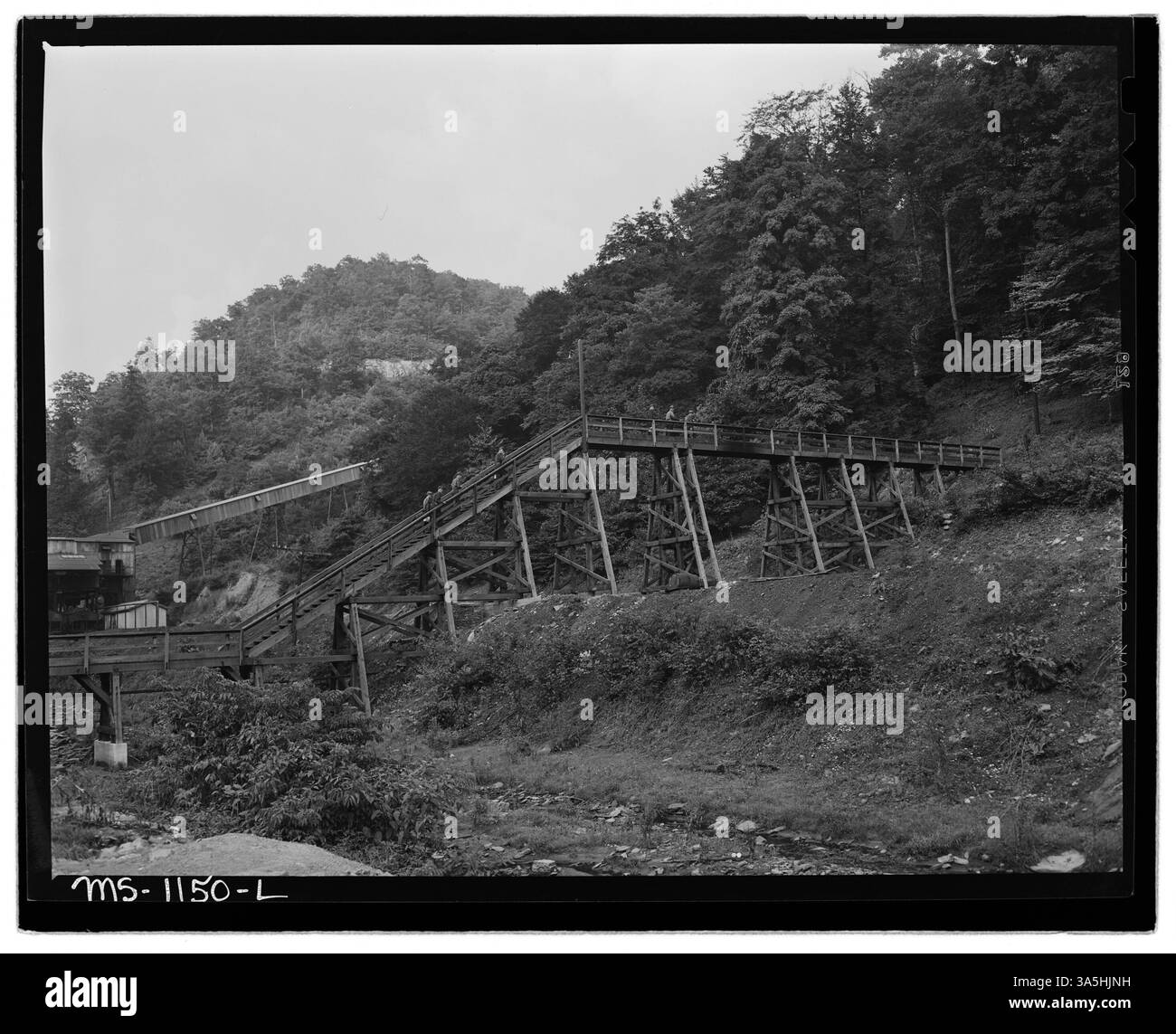 Miners crossing a trestle bridge at Jewell Ridge Coal Company's Jewell ...