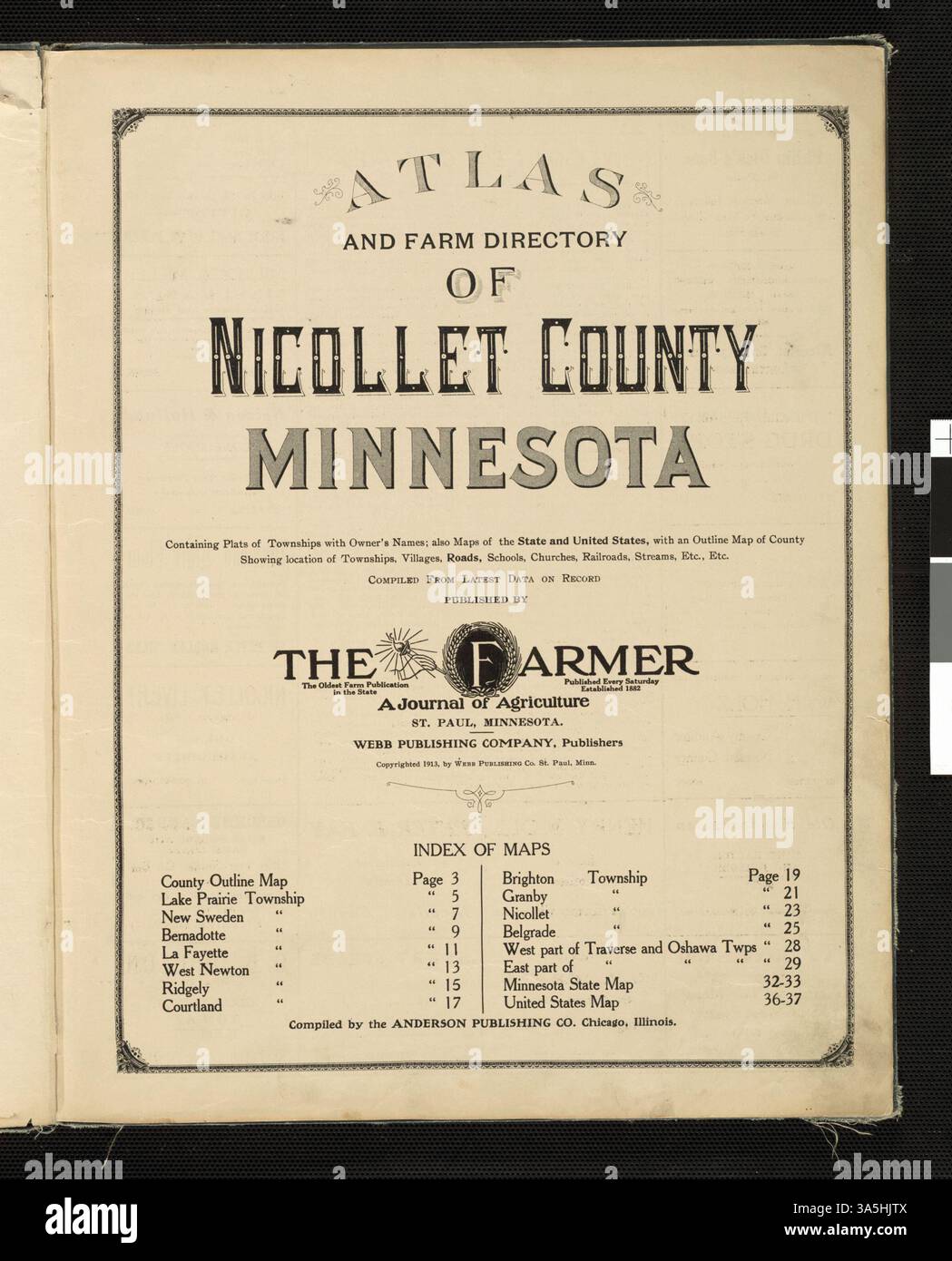 This 1913 atlas offers color maps of Nicollet County's 13 townships ...