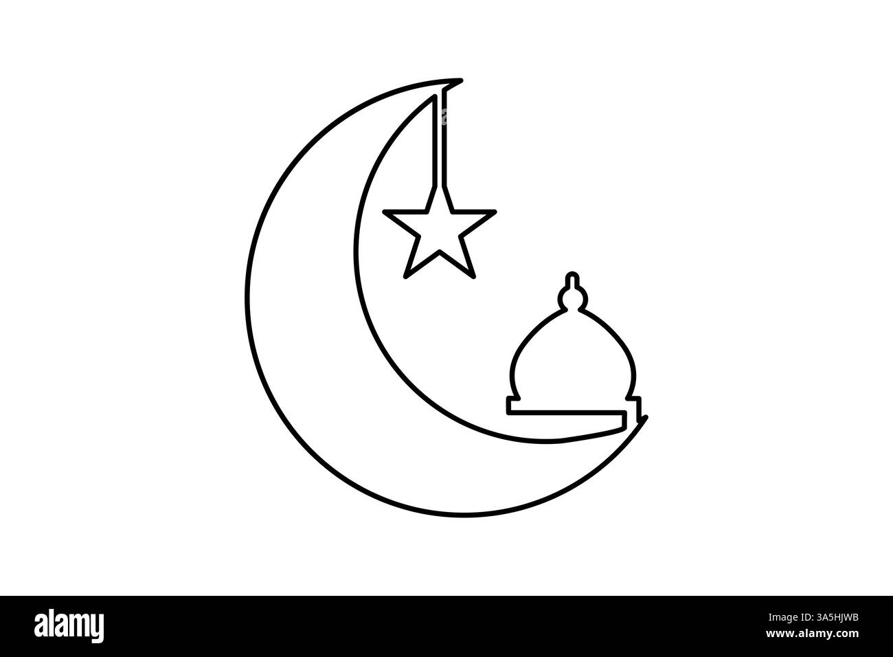 Continuous single line sketch drawing of Islamic Arabic crescent moon ...