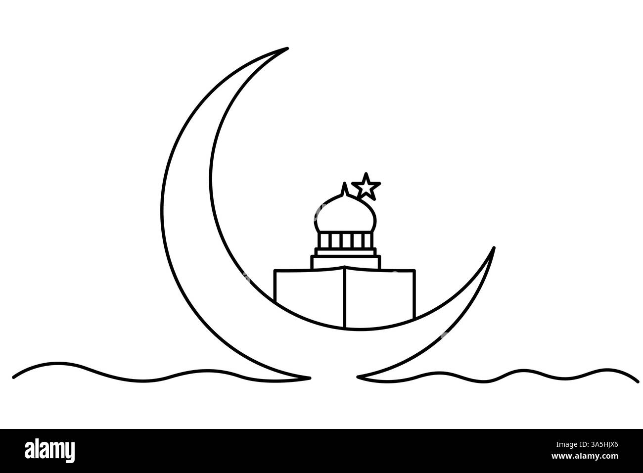 Continuous single line sketch drawing of Islamic Arabic crescent moon ...