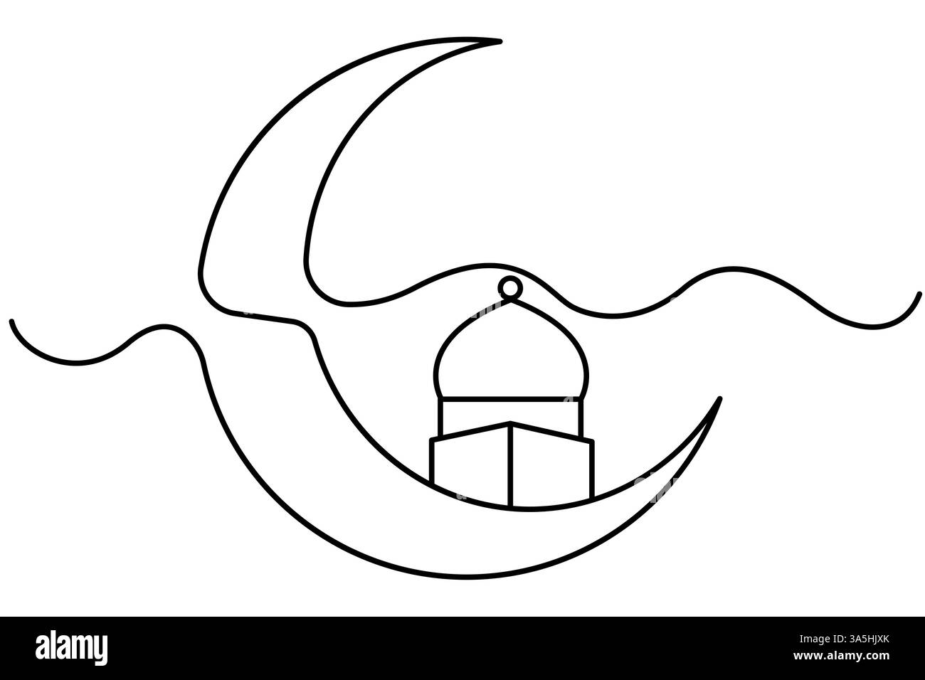 Continuous single line sketch drawing of Islamic Arabic crescent moon ...