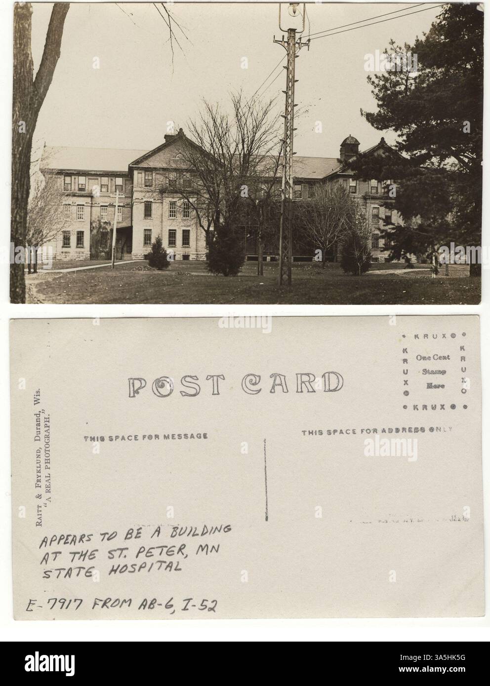This postcard shows a building at the St. Peter State Hospital, a ...