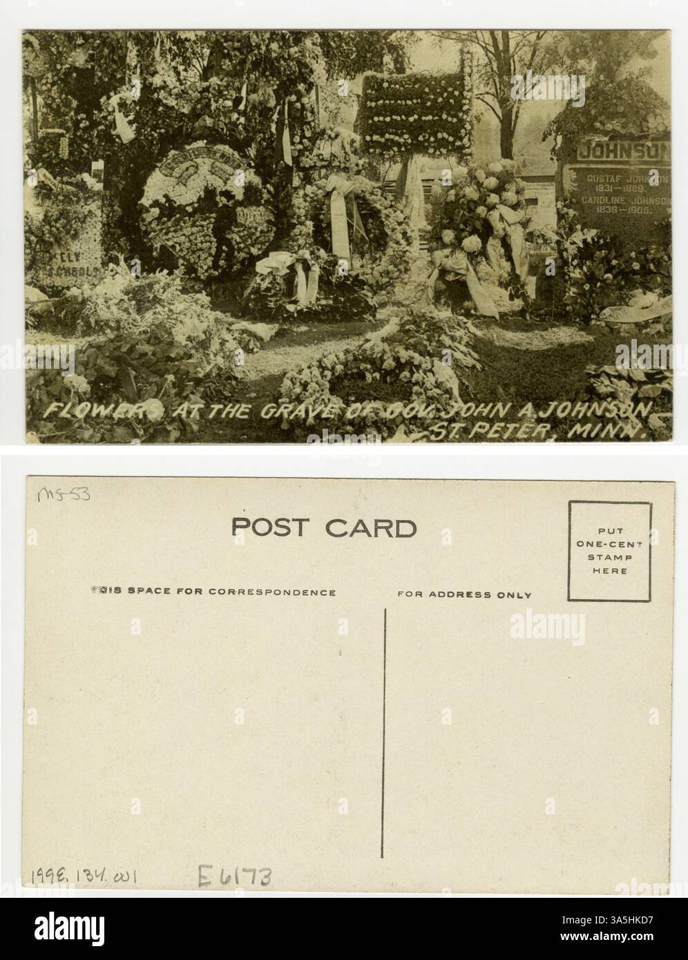 The postcard shows the gravesite of Governor John A. Johnson at ...