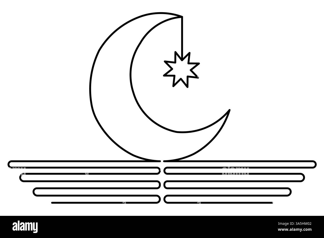 Continuous single line sketch drawing of Islamic Arabic crescent moon ...