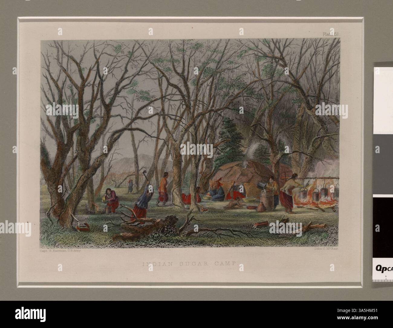 A print by Seth Eastman depicting Native Americans tapping trees and ...