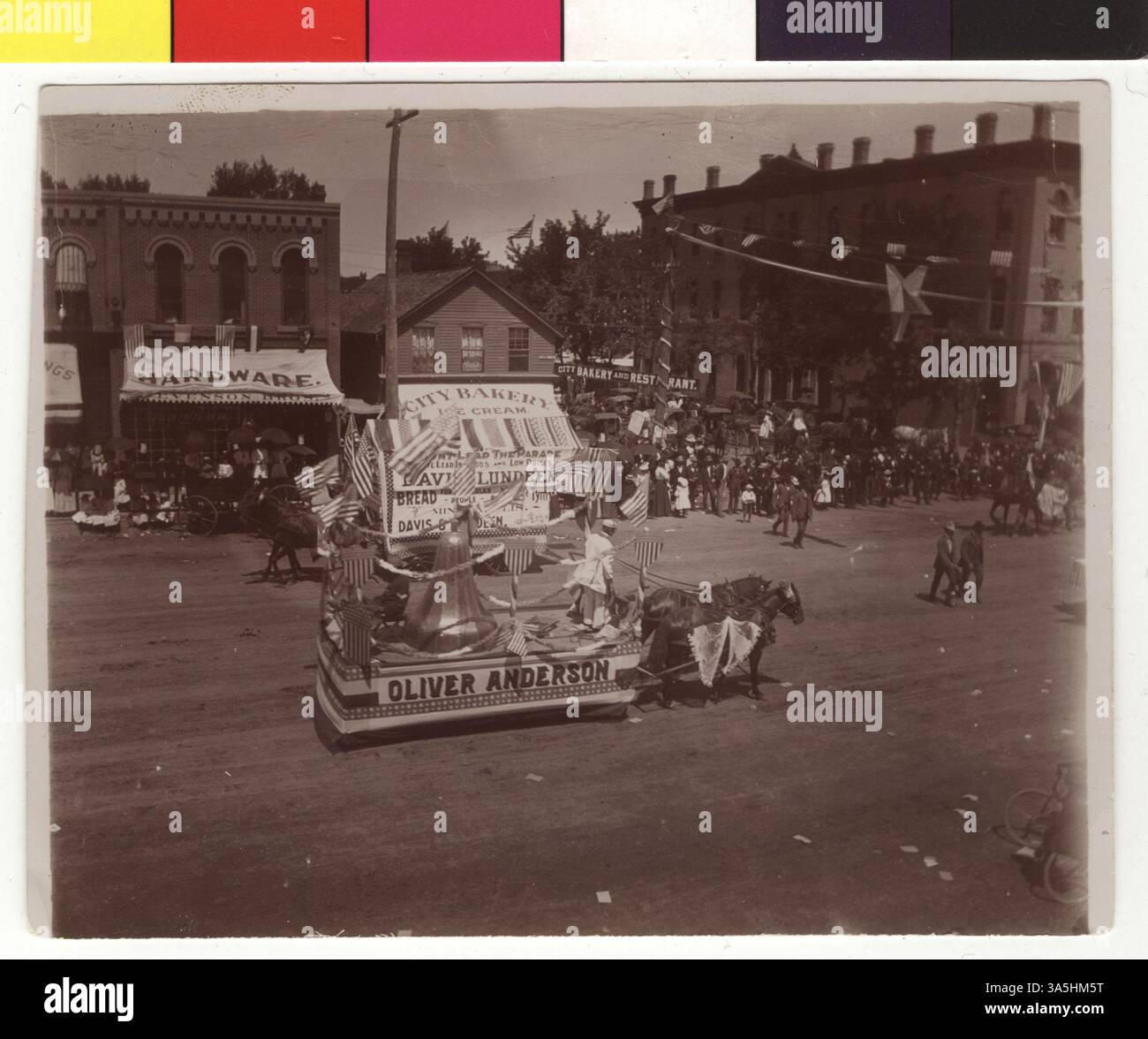This postcard shows the Fourth of July parade in St. Peter on Minnesota ...