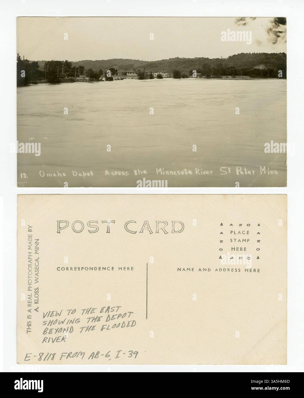 This postcard shows the Minnesota River flood at St. Peter, with the ...