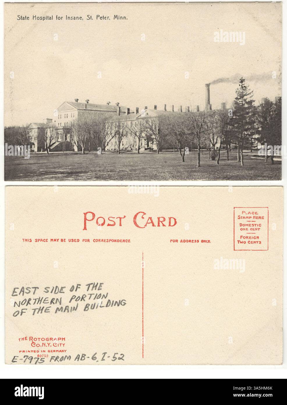 This postcard shows a view of the main building of the St. Peter State ...