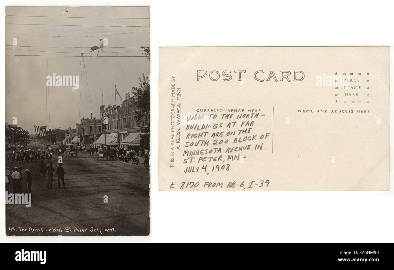 This postcard shows the Great DoBell, a tightrope walker, crossing ...