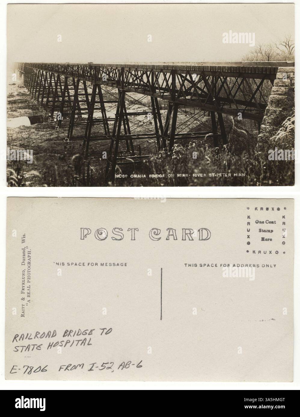 This postcard shows the Omaha railroad bridge located near St. Peter, a ...