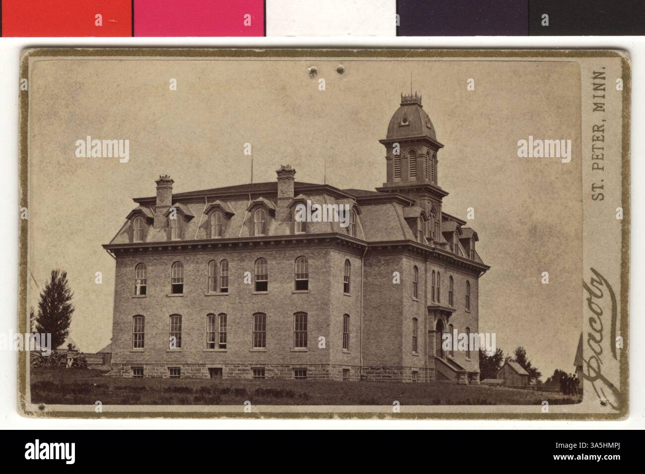 This photograph shows the first high school in St. Peter, located on ...