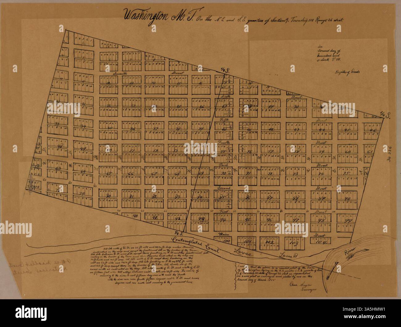 This map from 1858 shows the proposed community of Washington in ...