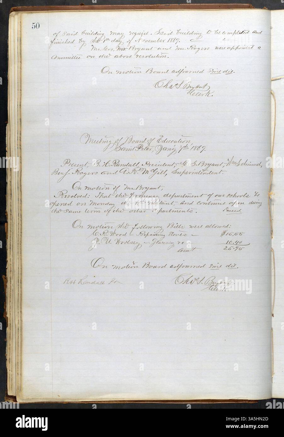 The ledger of St. Peter School Board minutes, from 1865 to 1899 ...