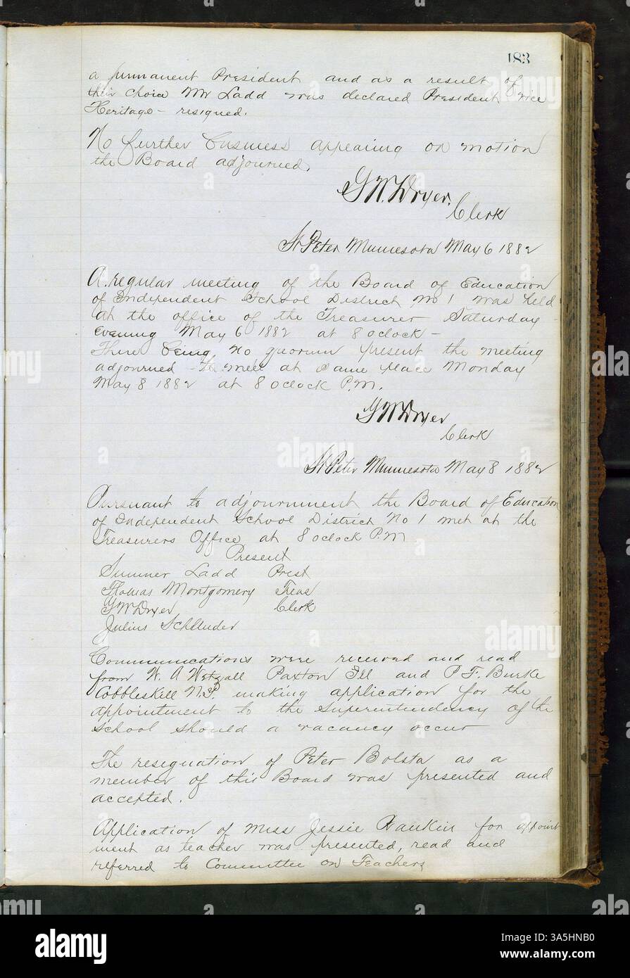 The St. Peter School Board meeting minutes from 1865 to 1899 offer a ...