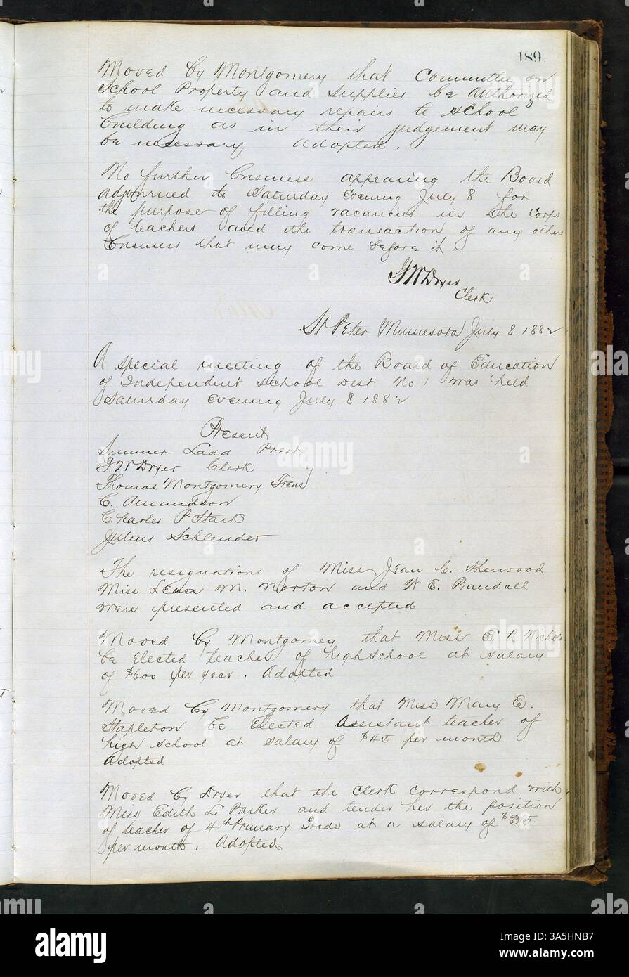 The St. Peter School Board minutes, spanning from 1865 to 1899, reflect ...