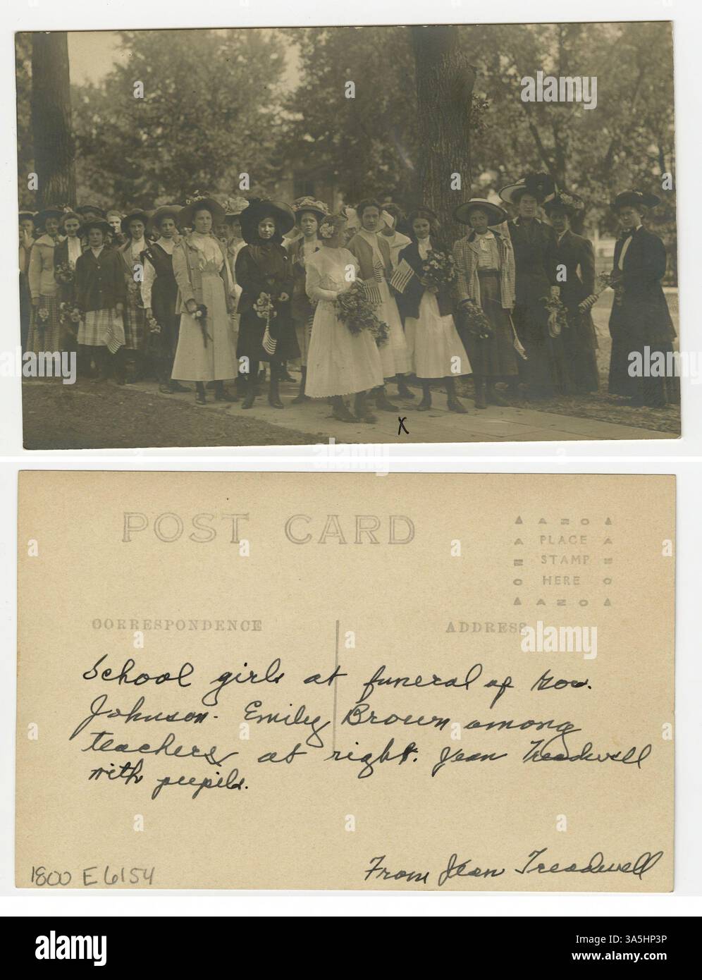 This postcard shows schoolgirls observing the funeral procession hi-res ...
