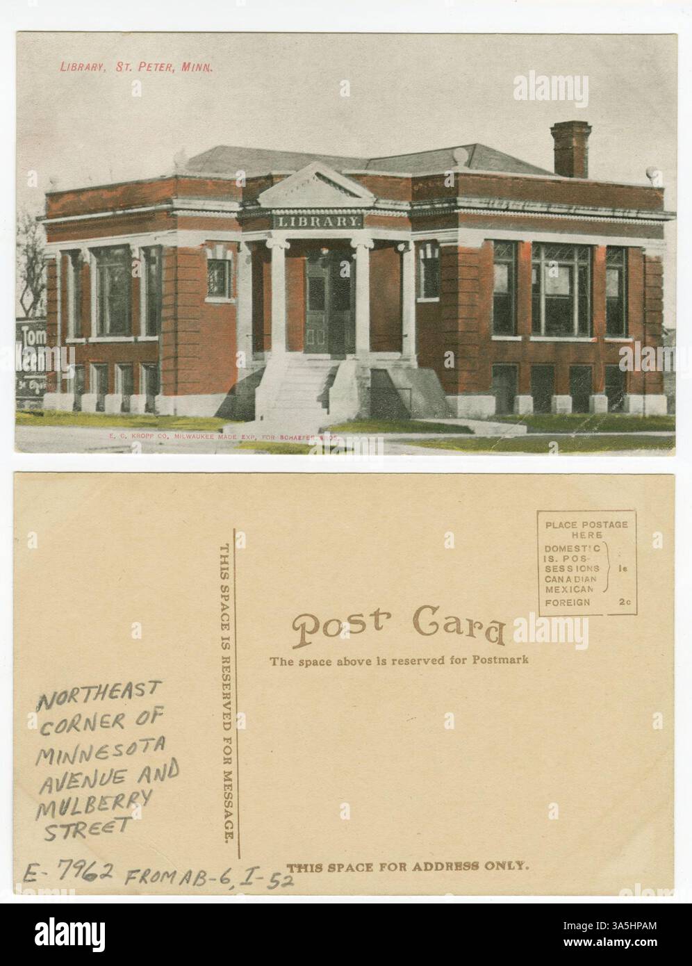 This postcard shows the Carnegie Public Library in St. Peter, located ...
