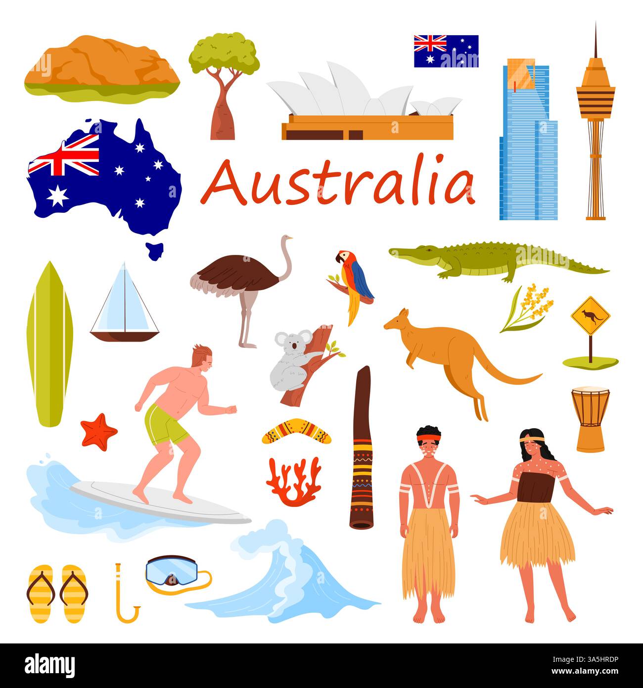 Travel to Australia set. Sydney Harbour Bridge and Opera House ...