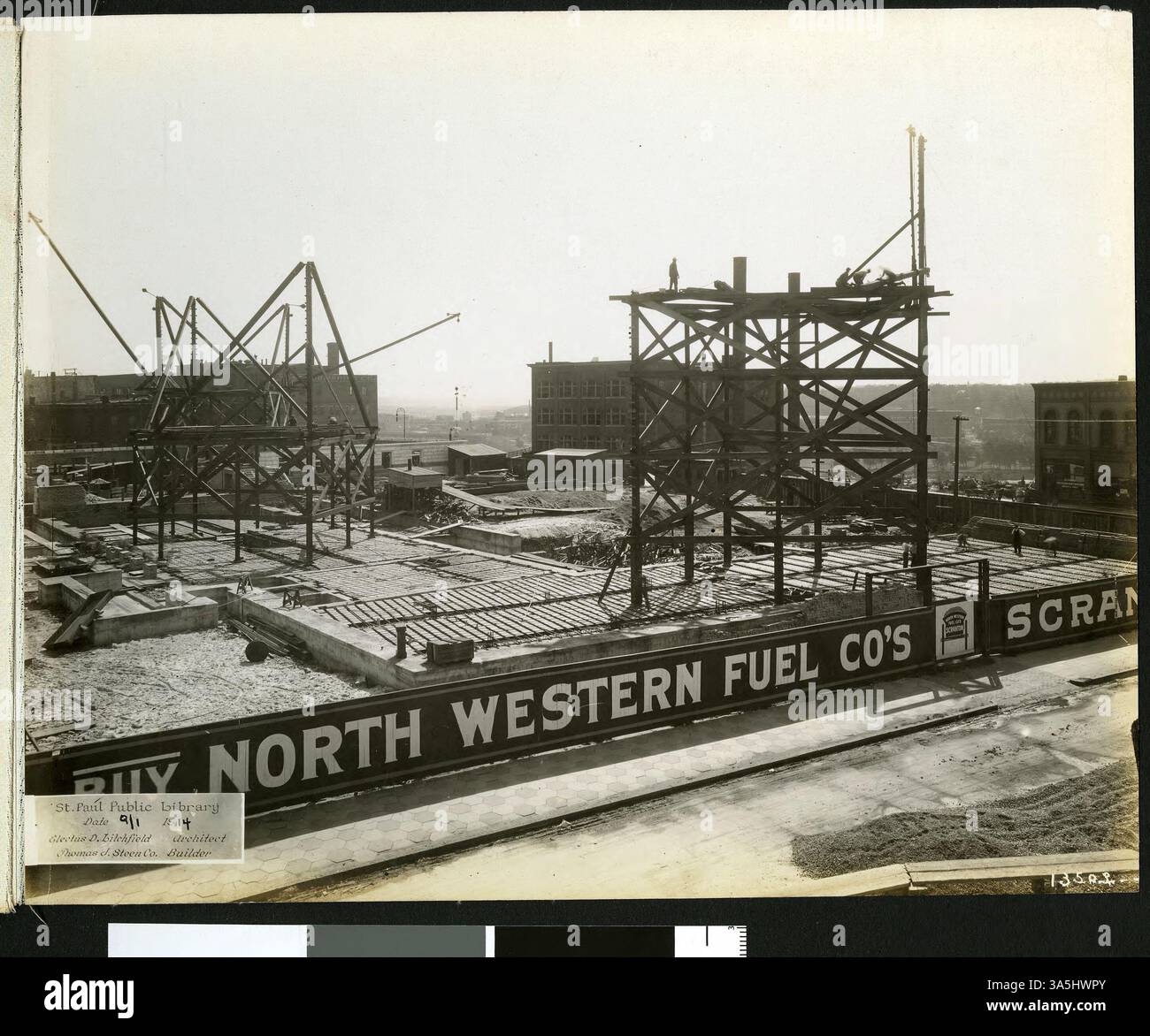 A historical photograph showing construction of the Central Library of ...