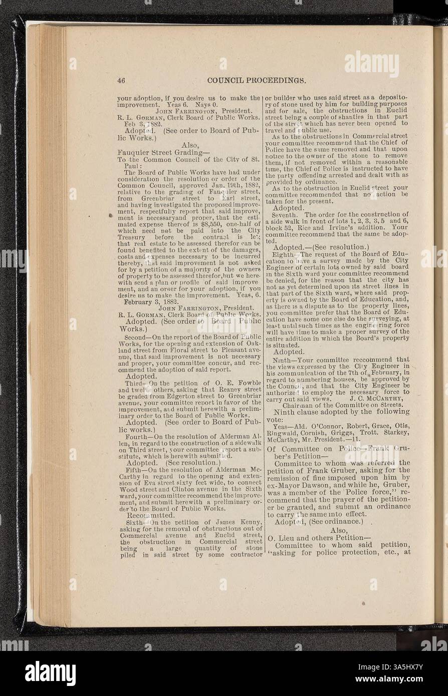The 1882 Saint Paul City Council proceedings provide a detailed record of the council’s ...