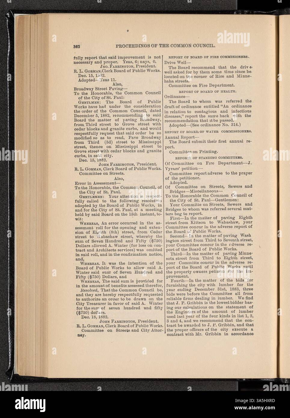 The 1882 minutes of the Saint Paul Common Council provide a record of ...