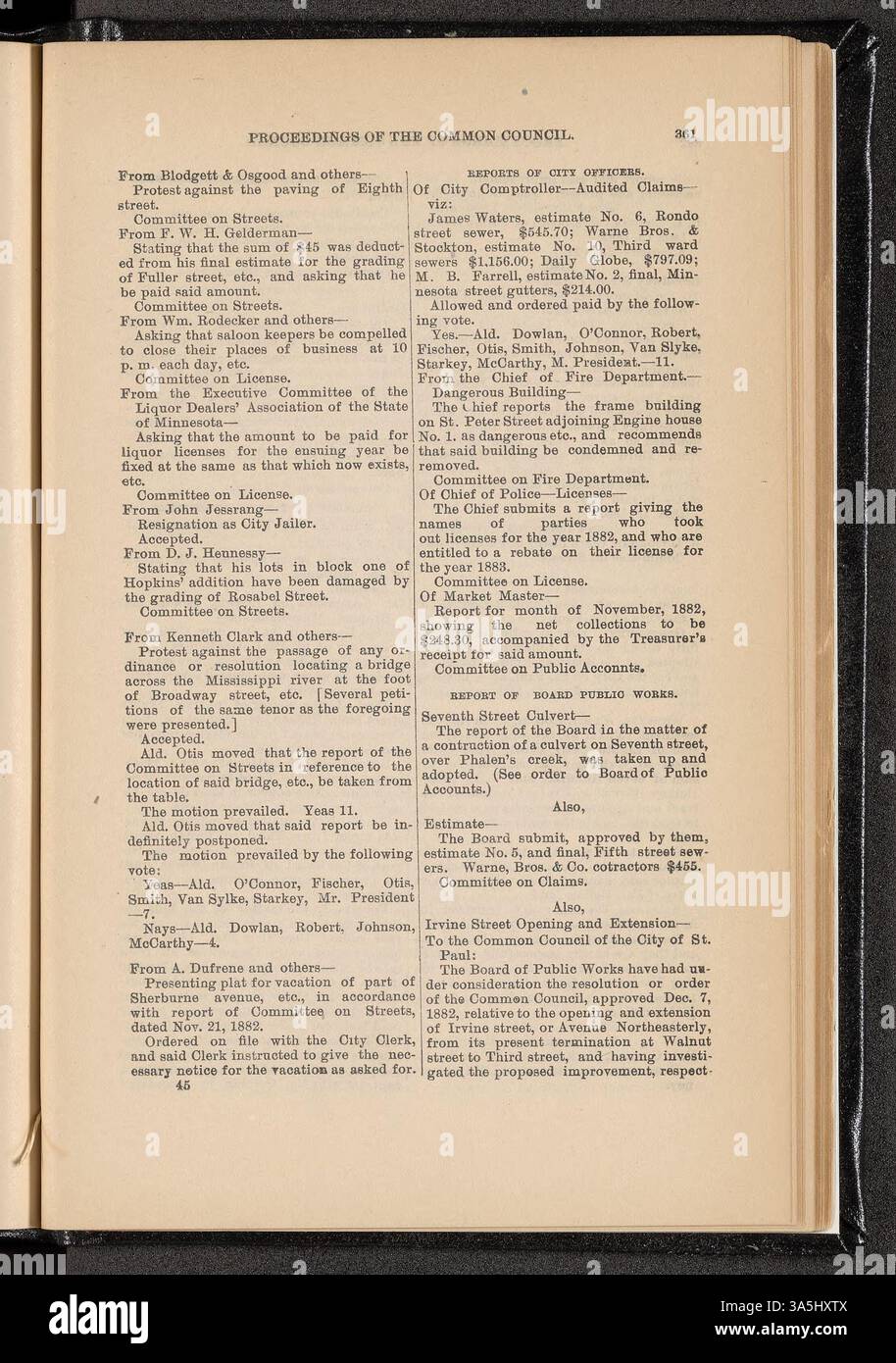 The official minutes from the 1882 Saint Paul Common Council record key ...