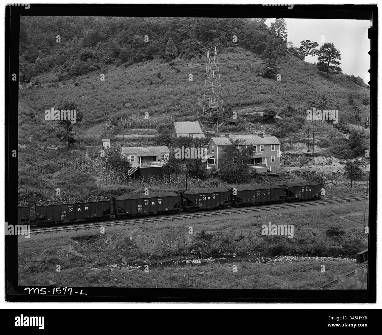 This 1946 photograph shows houses and coal cars at the U.S. Coal and ...