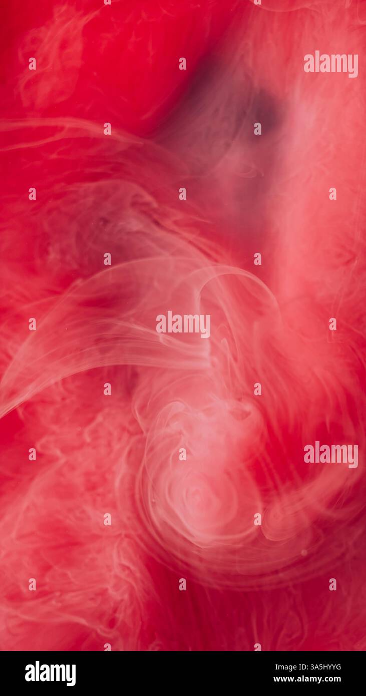 Paint cloud. Defocused stream. Red pigment smoke mix floating art twist ...