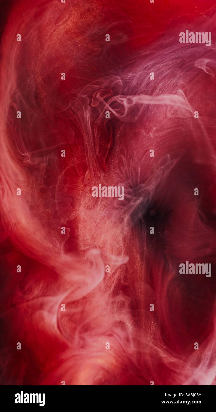 Smoke blend. Ink mist. Red fluid splash blend haze. Watercolor spread ...