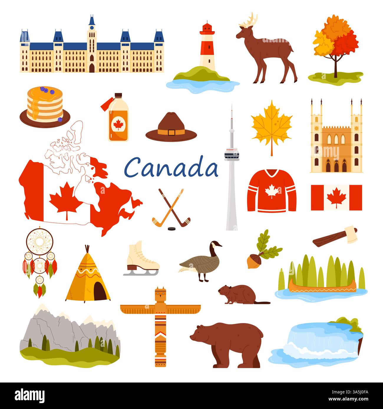 Travel to Canada stickers set. Canadian city landmarks for tourism ...