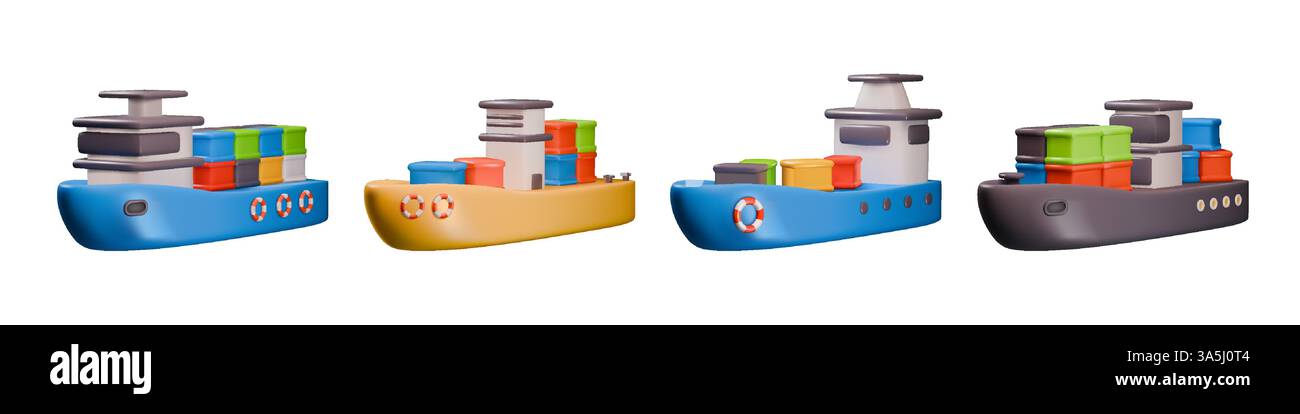 3D ship. Sea cargo. Logistic transport. Freight delivery vessel ...