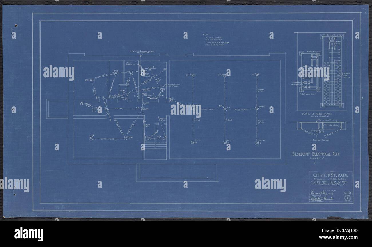 This architectural blueprint details the basement electrical plan for ...