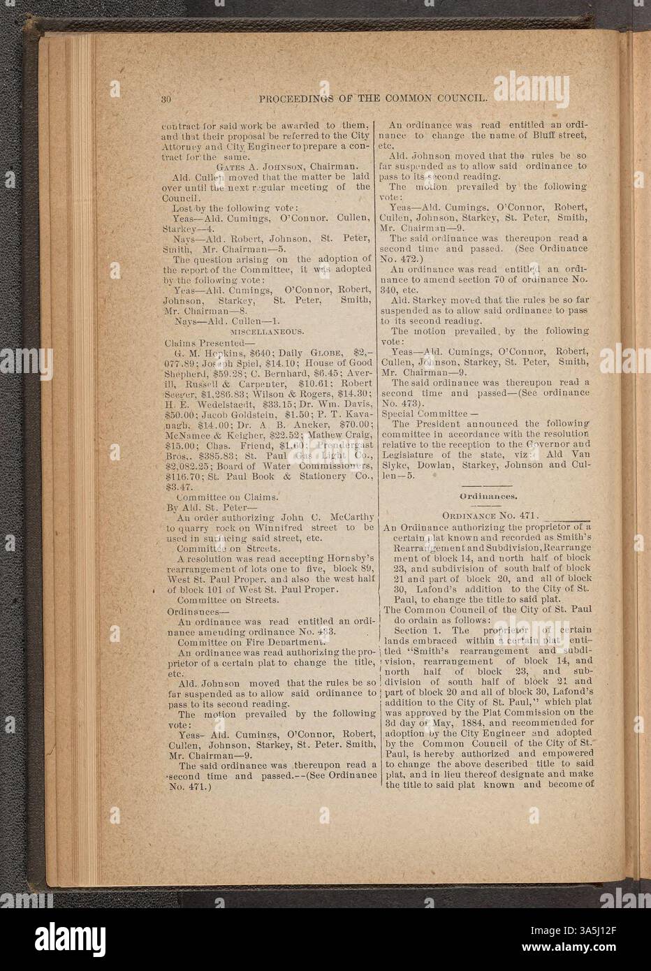 The official minutes from the Common Council of Saint Paul in 1885 ...