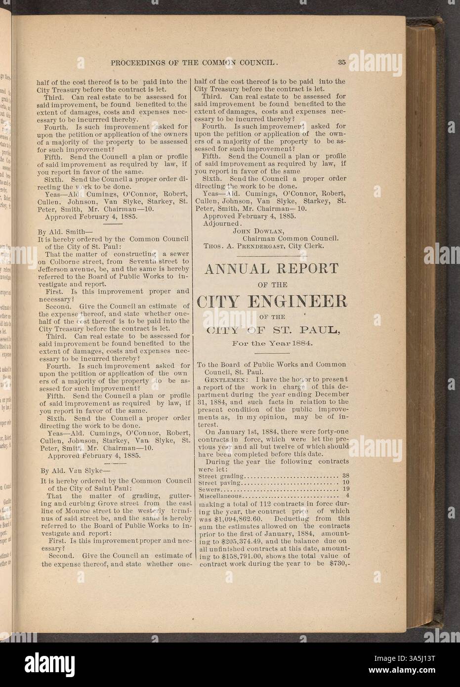 The official records from the Saint Paul City Council for the year 1885 document legislative ...