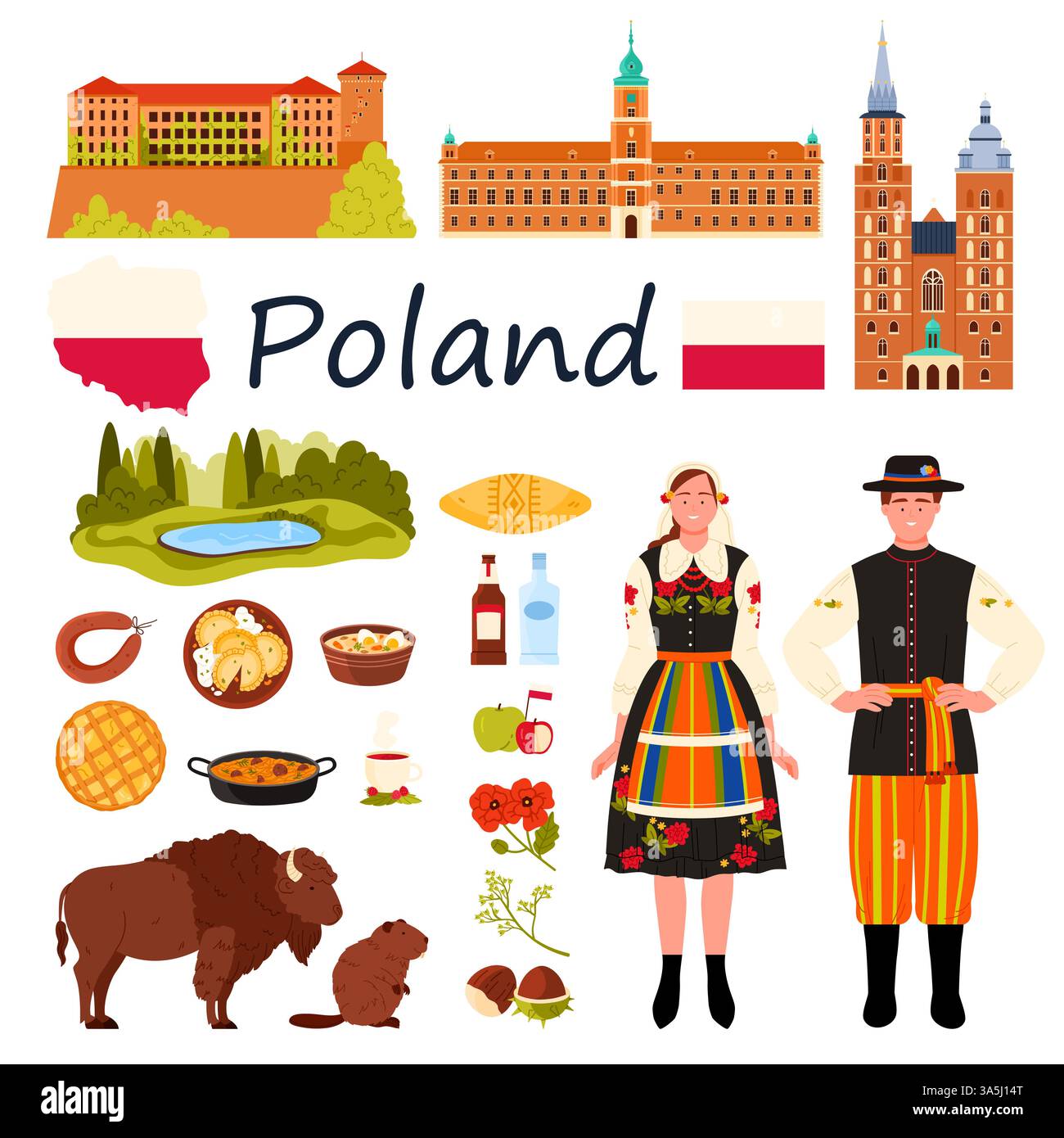 Travel to Poland infographic set with title, culture elements and ...