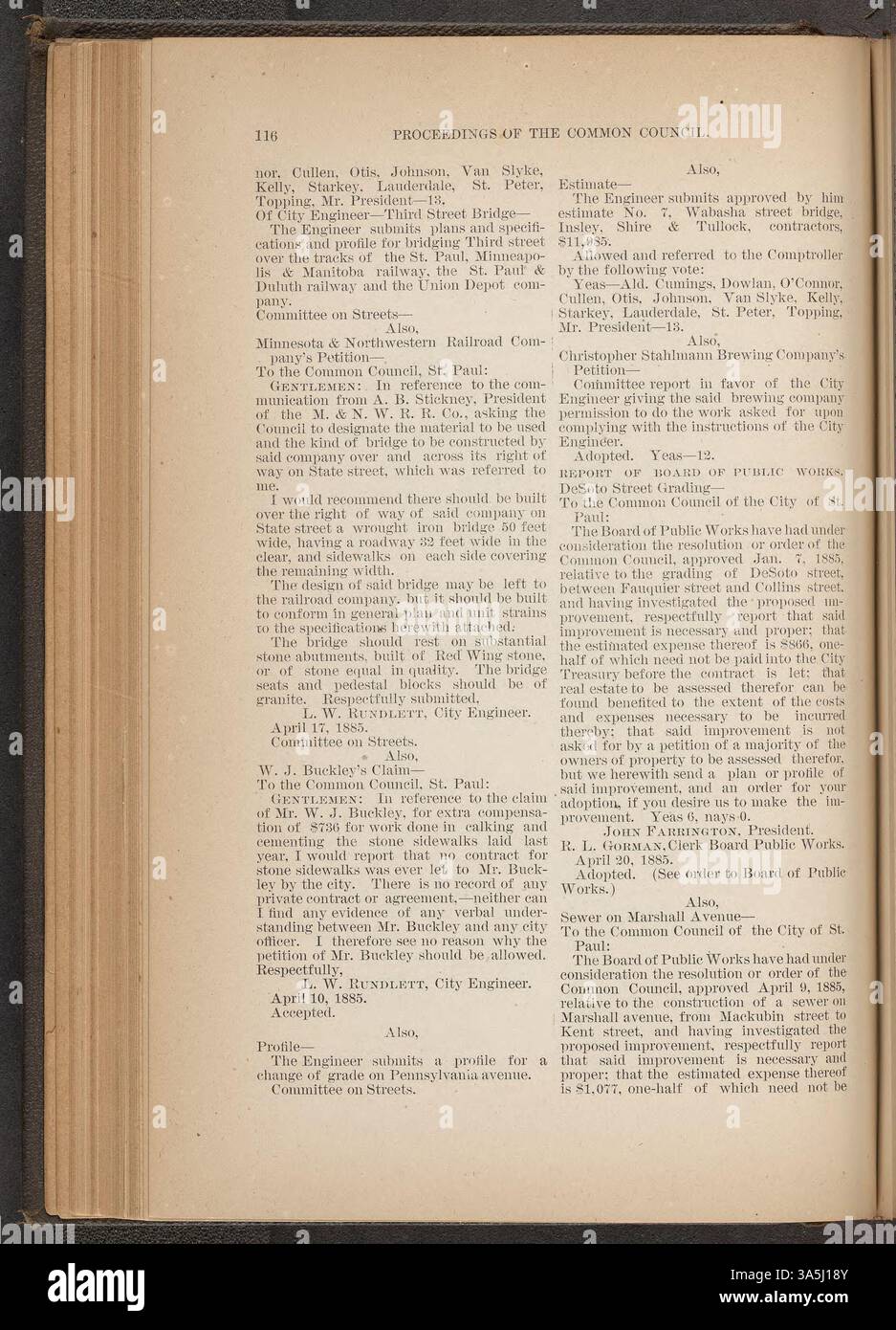 The 1885 Saint Paul City Council proceedings document important legislative actions taken by the ...