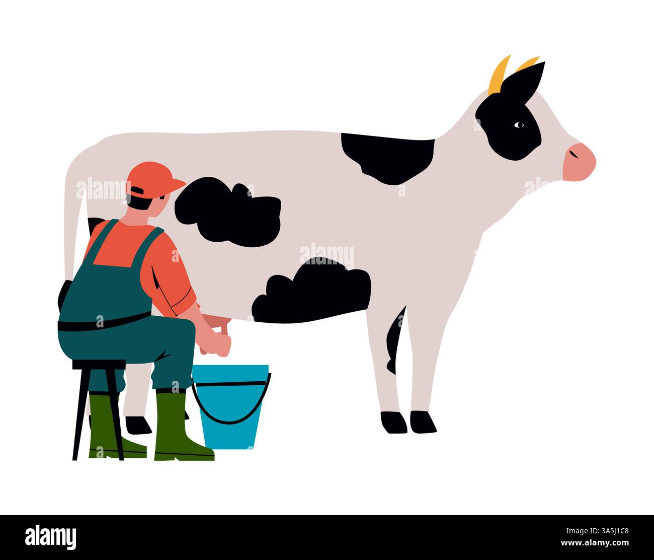 Farm milky animal. Agriculture worker milking cow. Farmer caring of ...