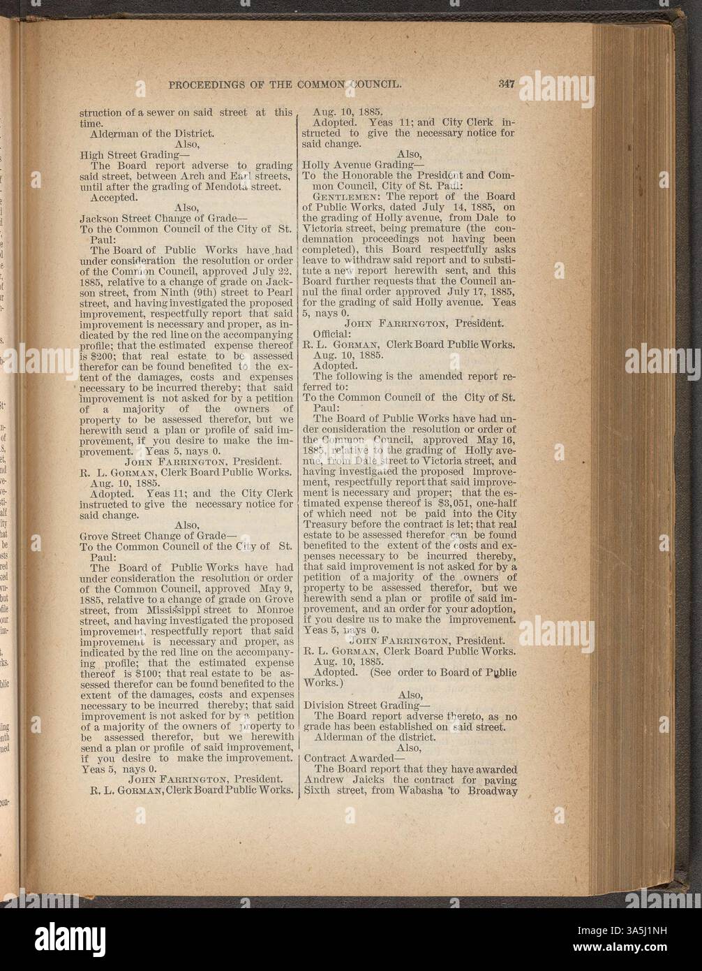 The 1885 proceedings of the Saint Paul City Council, stored at the ...