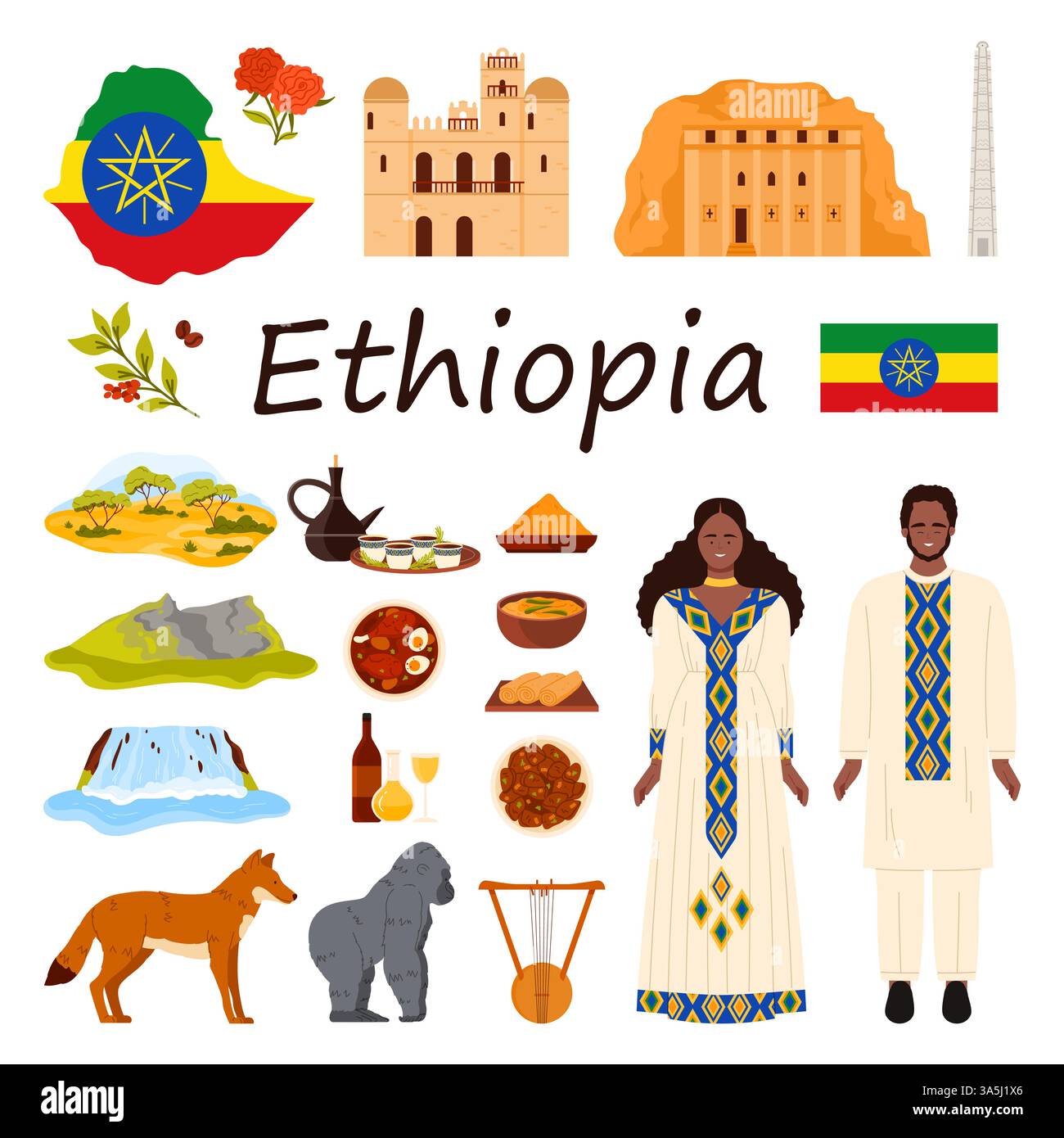 A detailed illustration featuring Ethiopia culture, traditions, and ...