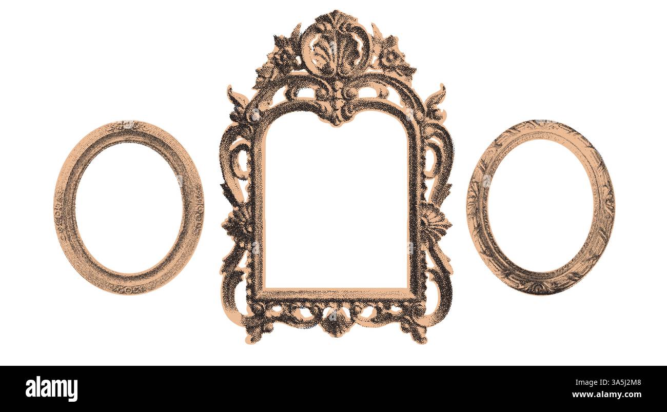 Elegant Vintage Ornate Baroque Frames in Halftone Engraving Style Stock ...