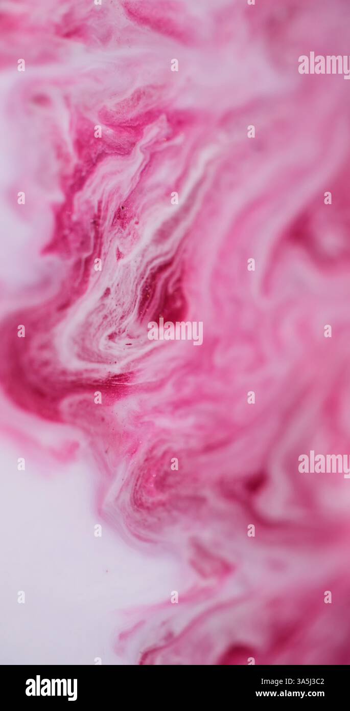 Wet texture. Stains art. Defocused red pink white color chemical water ...