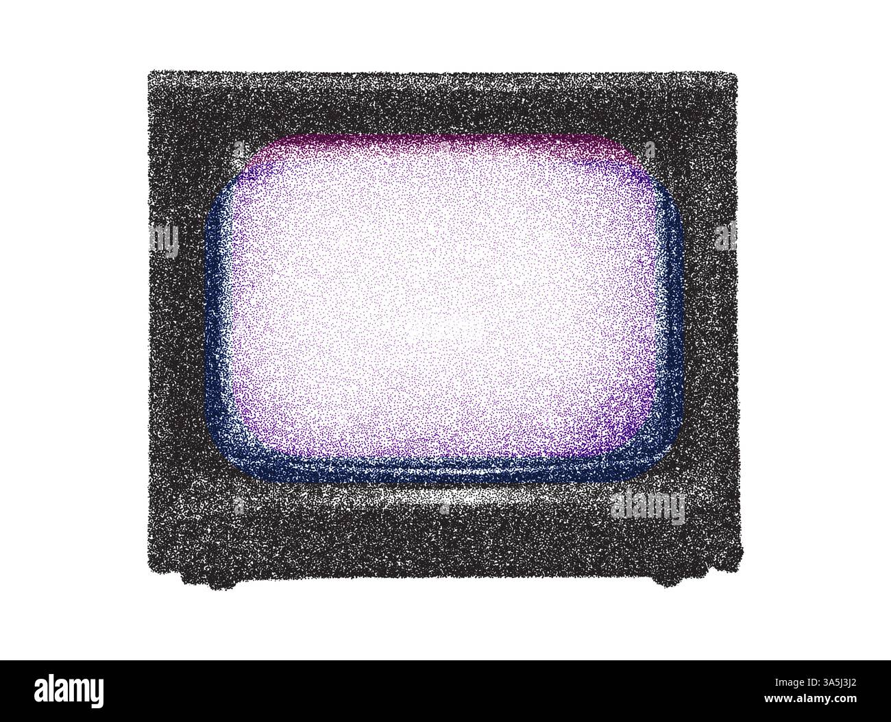 Realistic Dotted Photocopy-Effect Illustration of a Retro TV in ...
