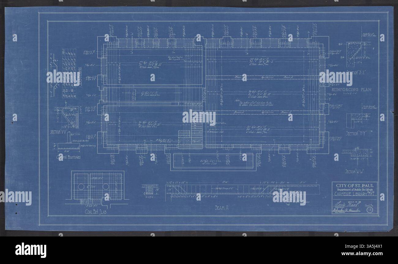 Blueprints for the reinforcing plan of the Saint Anthony Park Branch Library, part of St. Paul's ...