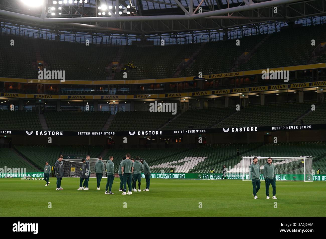 Republic of Ireland players inspect the pitch before the UEFA Nations ...