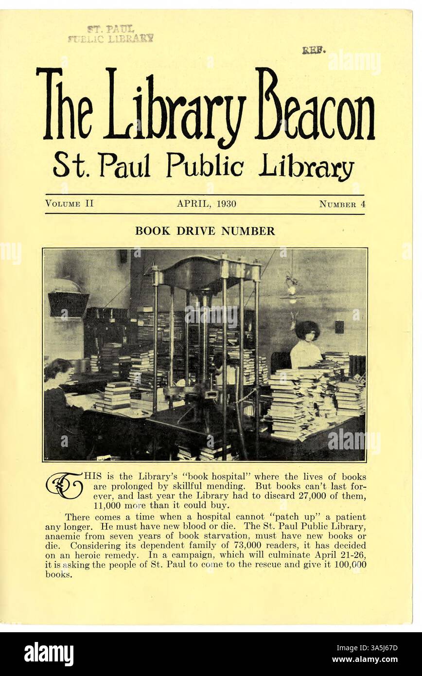 The April 1930 edition of The Library Beacon features a book drive ...